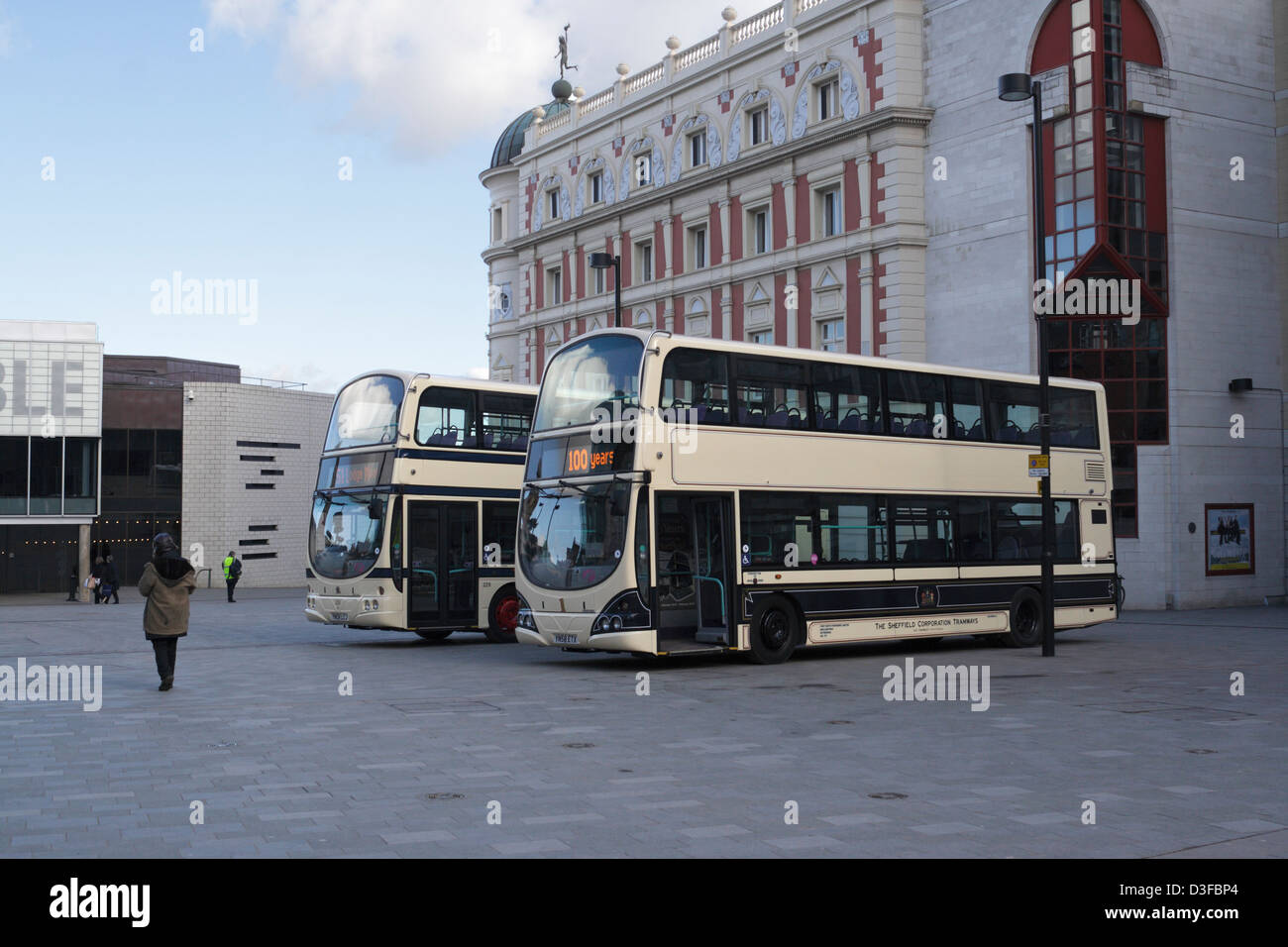 Two Sheffield buses painted in commemorative liveries for the 100th ...