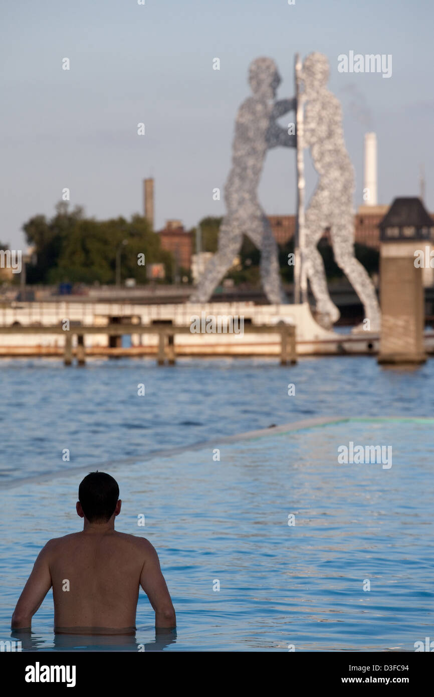 Berlin, Germany, bathing ship on the River Spree, and Molecule Man ...