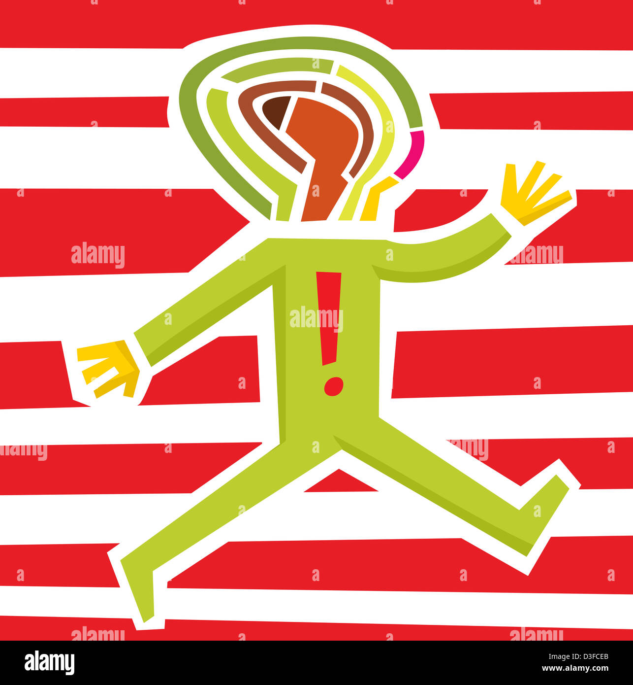 Abstract person with exclamation mark running scared Stock Photo - Alamy