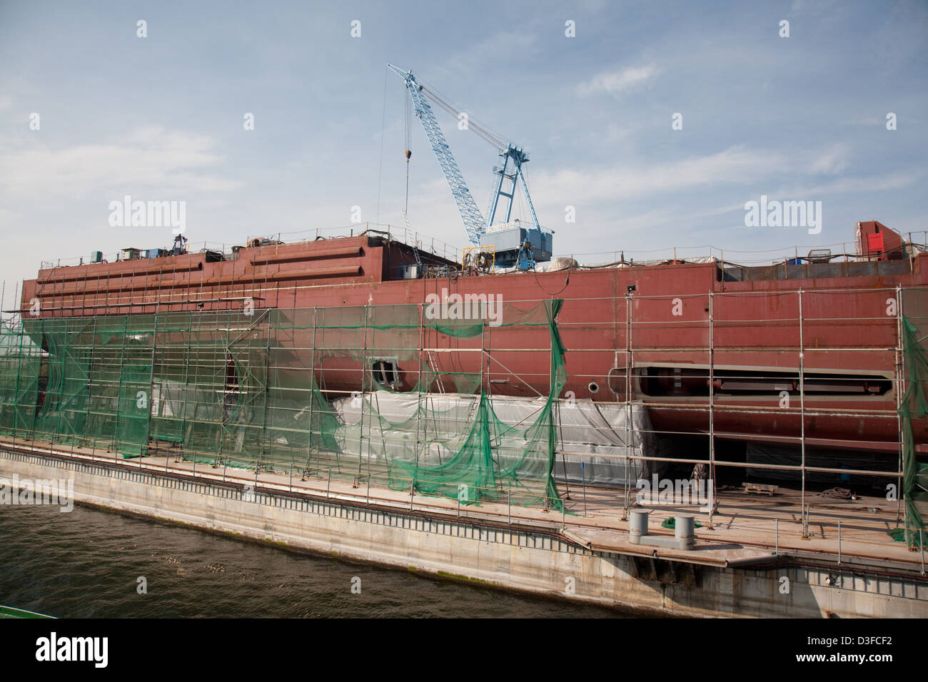 Warnemuende, Germany, a ship in dry dock the Neptune shipyard Stock ...