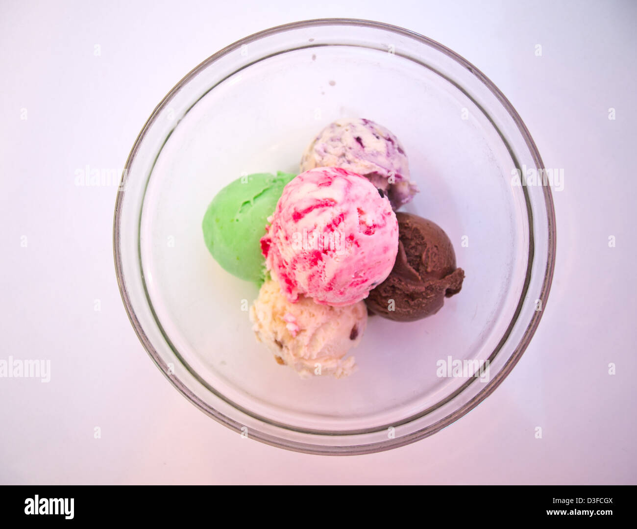 Ice cream in a glass bowl topview isolated on white Stock Photo - Alamy