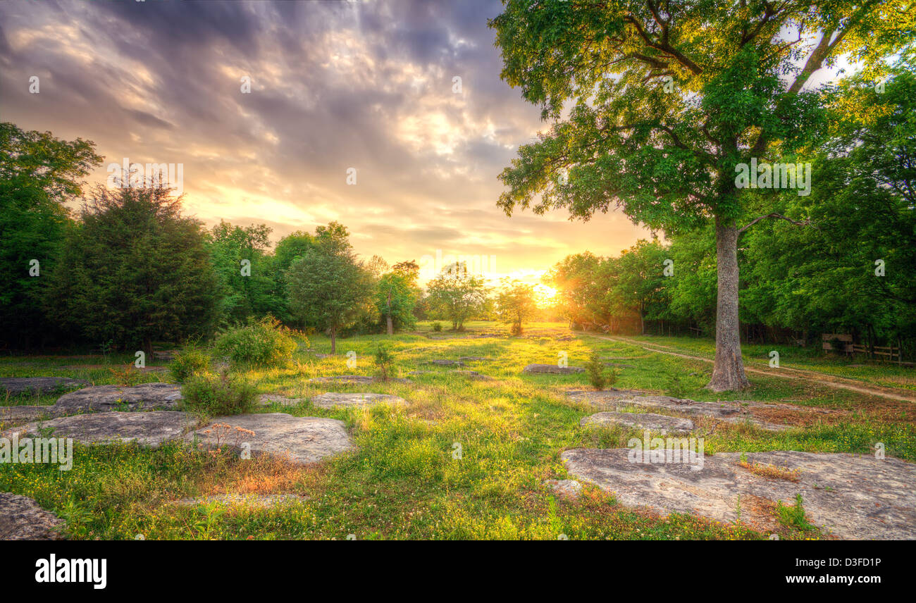 A beautiful sunset over a rural farm field Stock Photo - Alamy