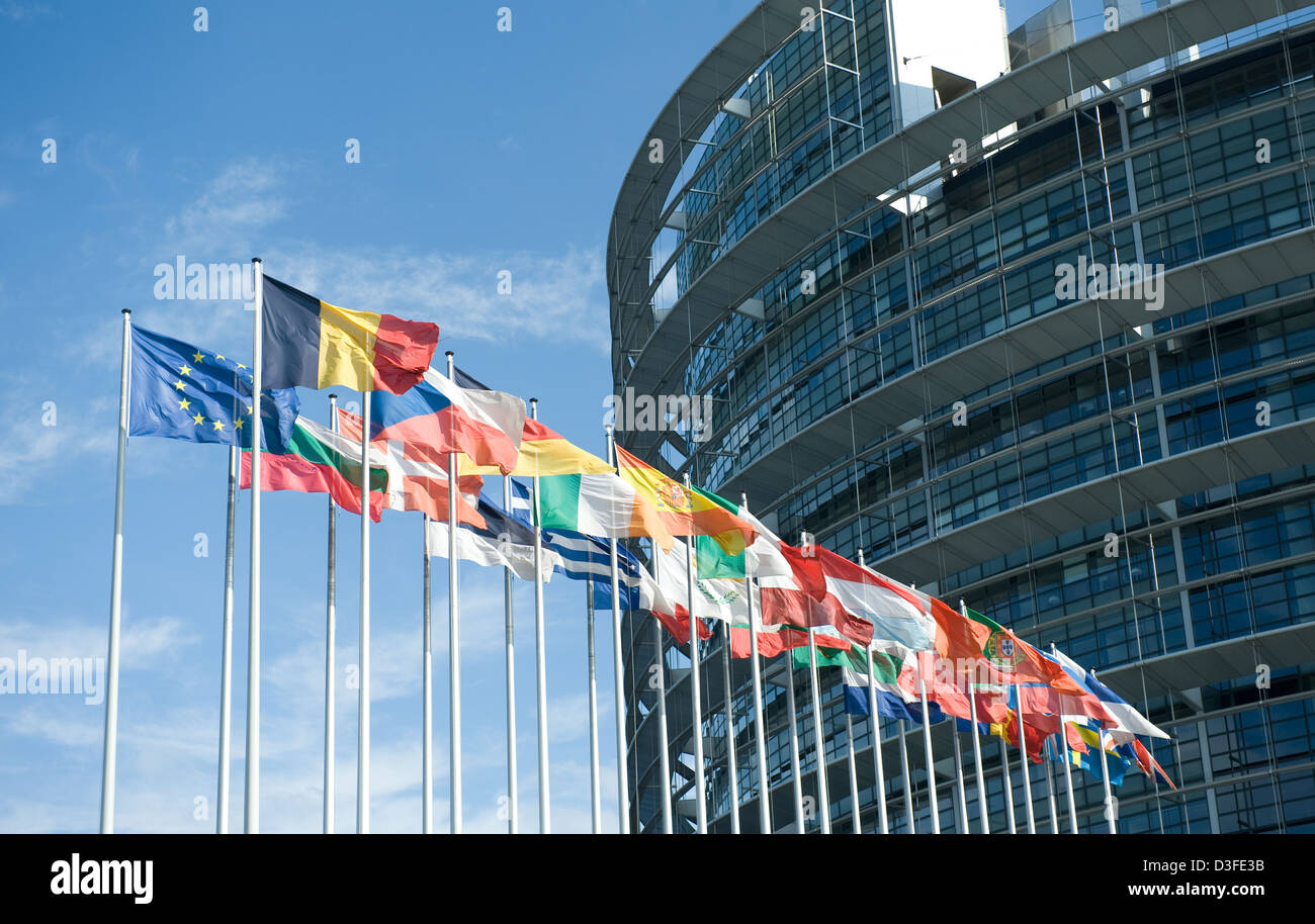 Strasbourg, France, flags of the EU Member States before the European ...