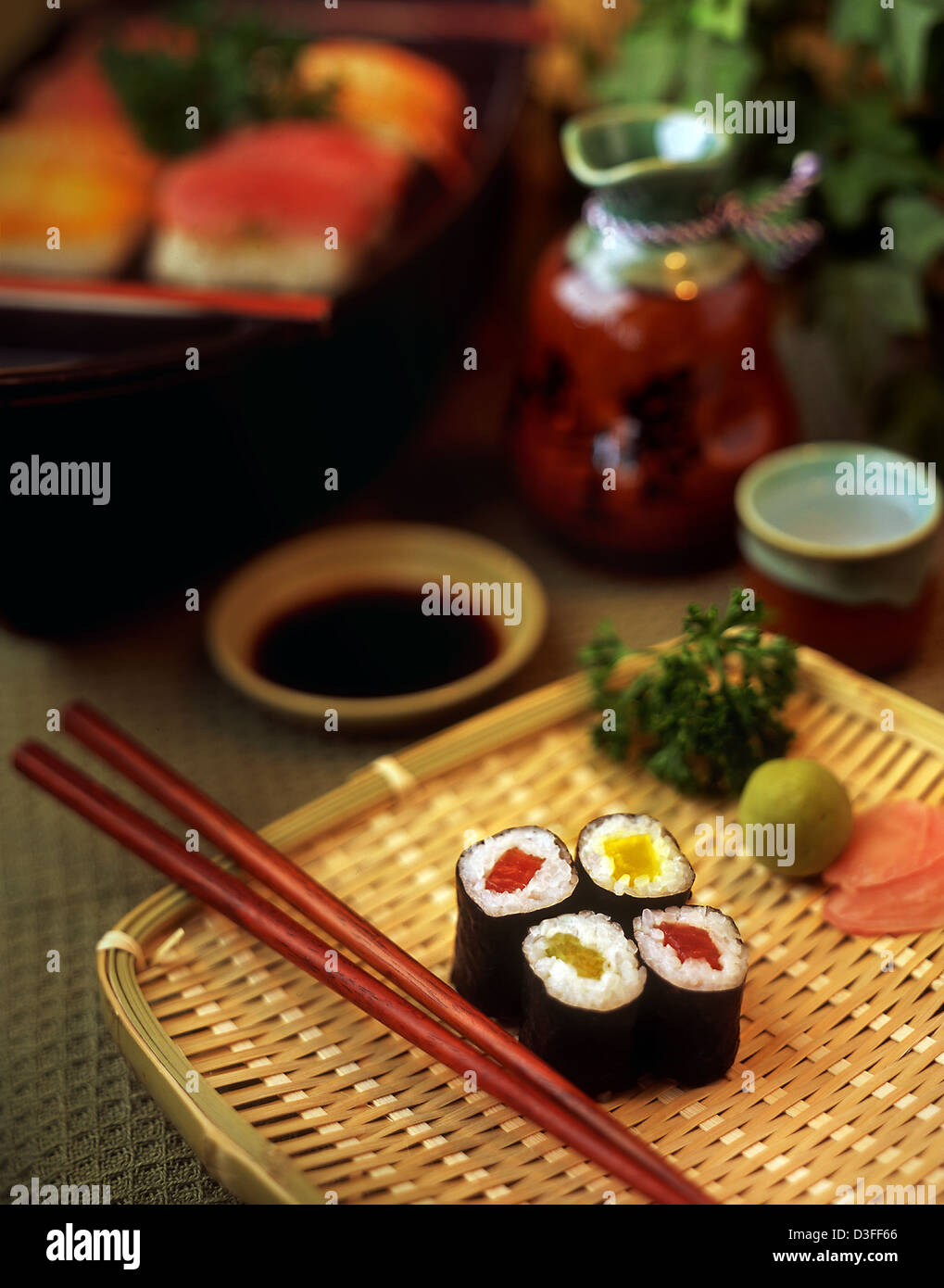 A table setting of sushi Stock Photo - Alamy