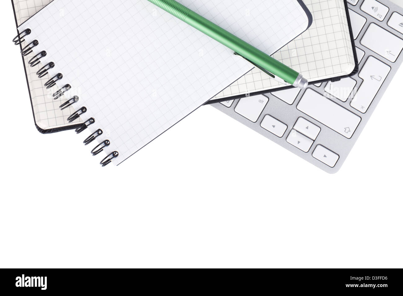 Office supplies and computer keyboard. View from above. Isolated on ...
