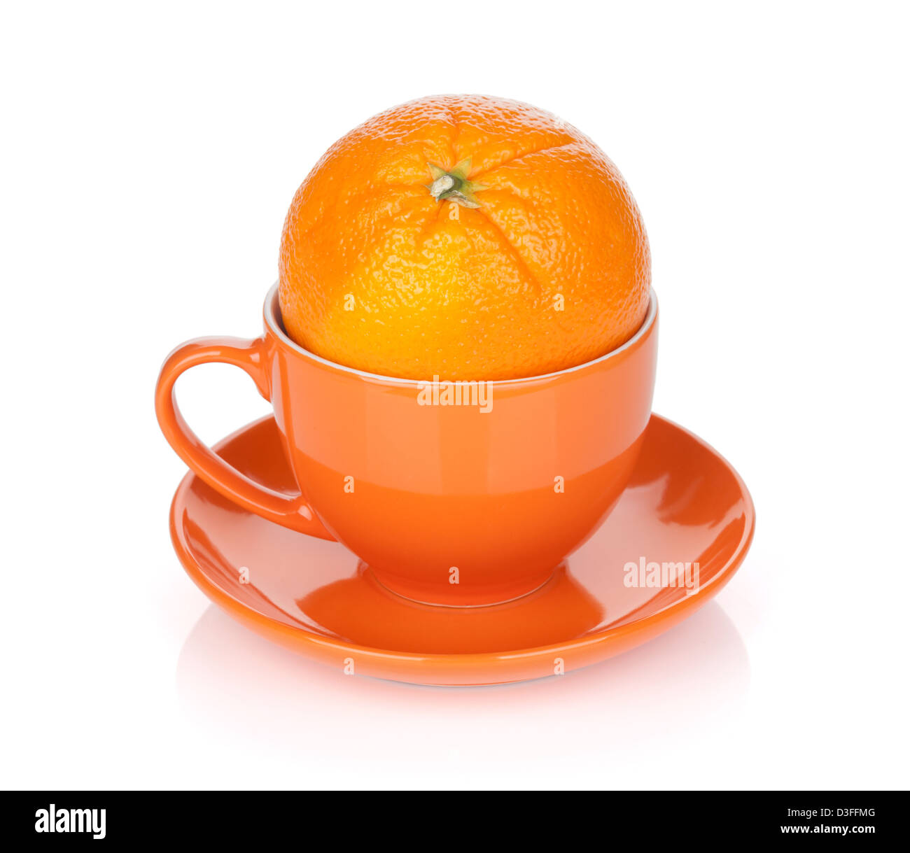 Ripe orange in tea cup. Isolated on white background Stock Photo - Alamy