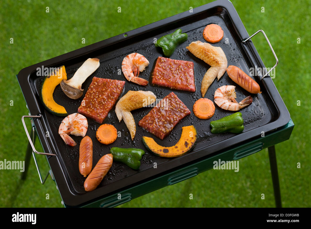 Meat and Vegetable Grilled on Barbecue Grill Stock Photo - Alamy