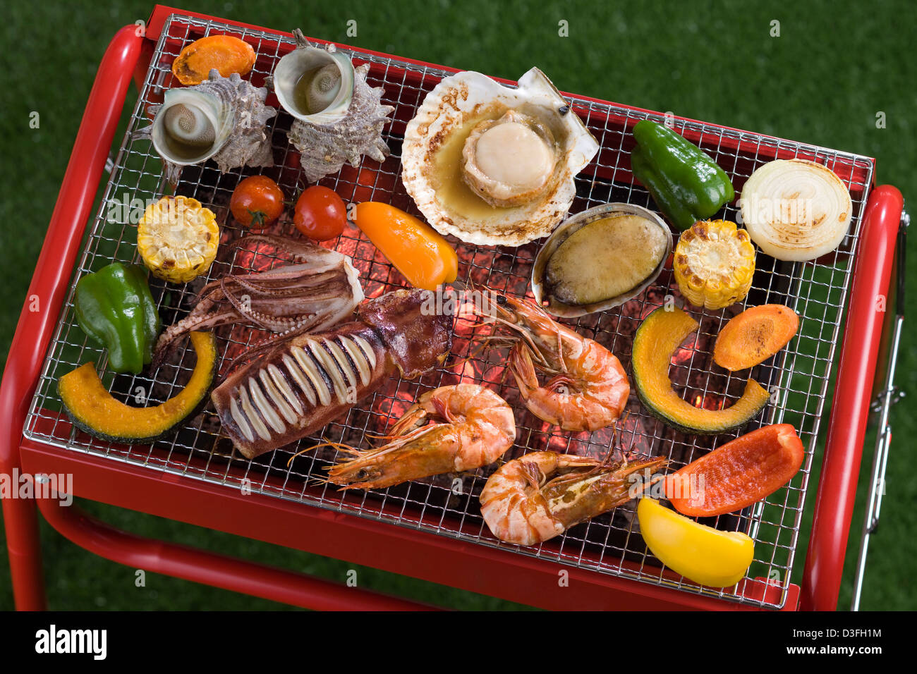 Seafood Grilled on Barbecue Grill Stock Photo - Alamy