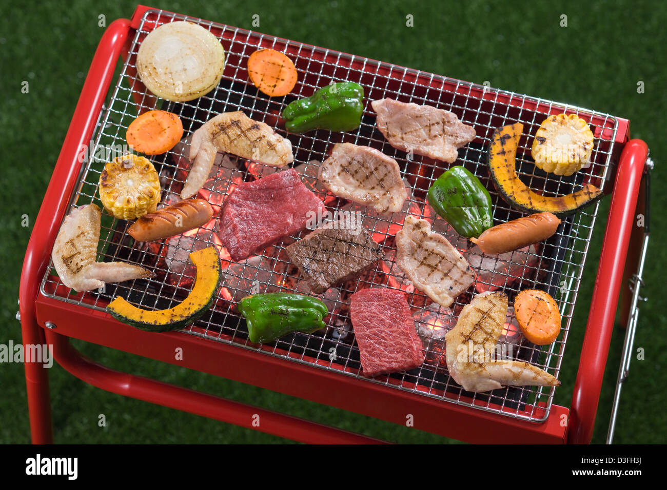 Meat and Vegetable Grilled on Barbecue Grill Stock Photo - Alamy