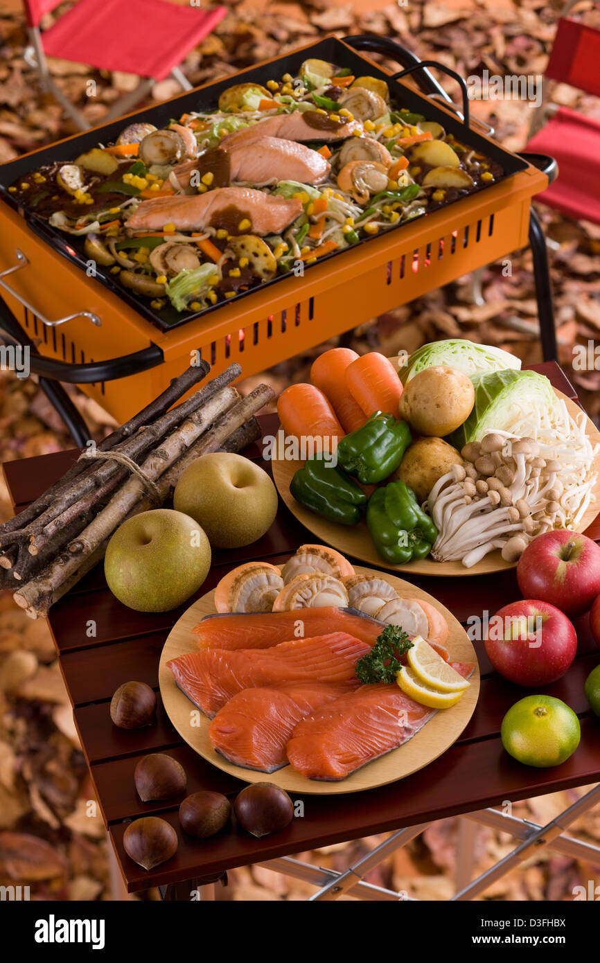 Chan Chan Yaki Grilled on Barbecue Grill in Autumn Stock Photo - Alamy