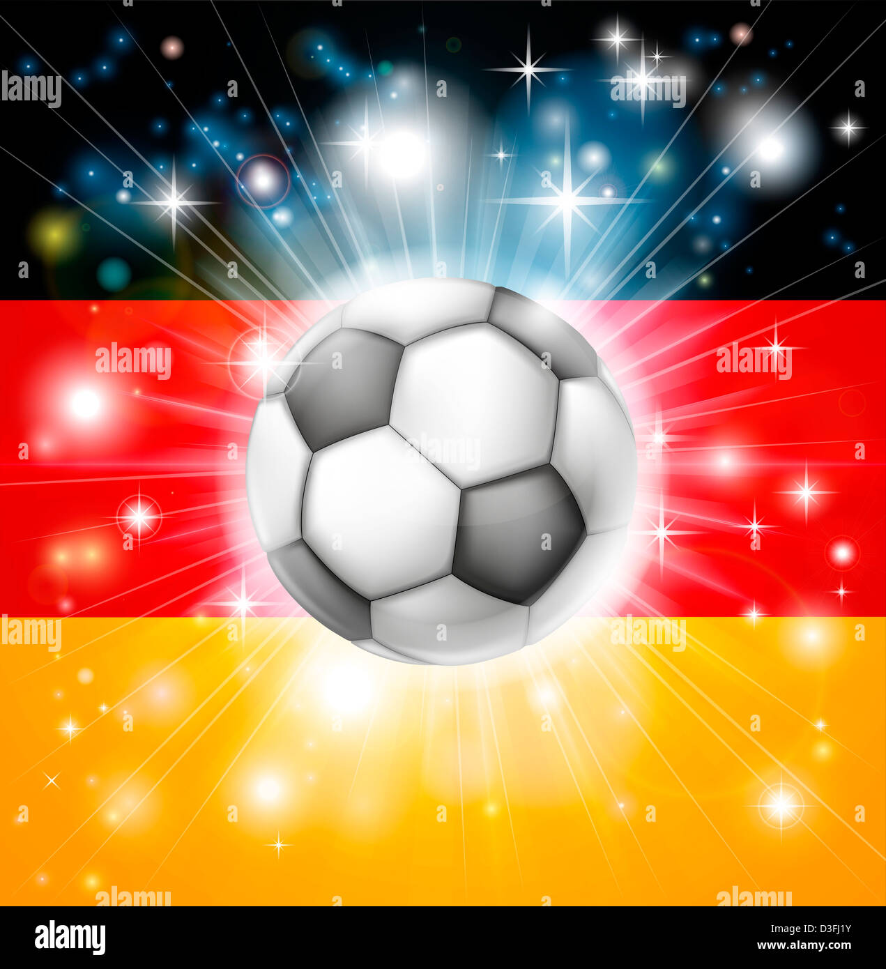 Flag of Germany soccer background with pyrotechnic or light burst and ...