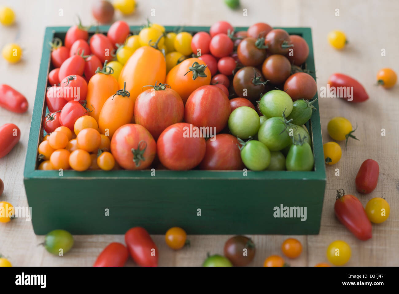 Assorted Multicolored Tomato in Box Stock Photo - Alamy