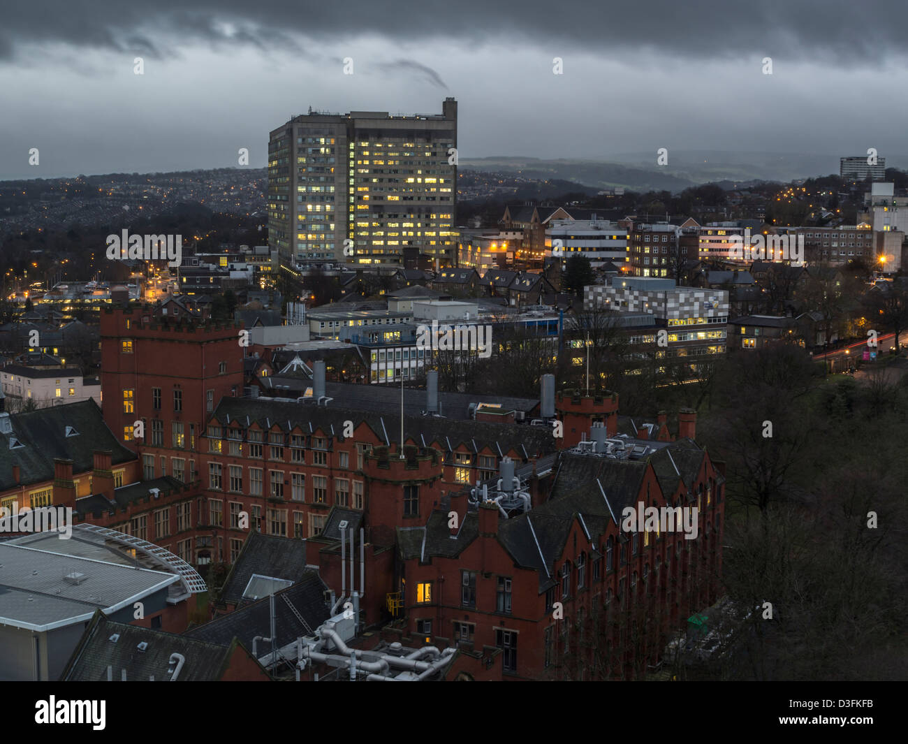 Aerial views of University of Sheffield and Hallamshire early morning ...