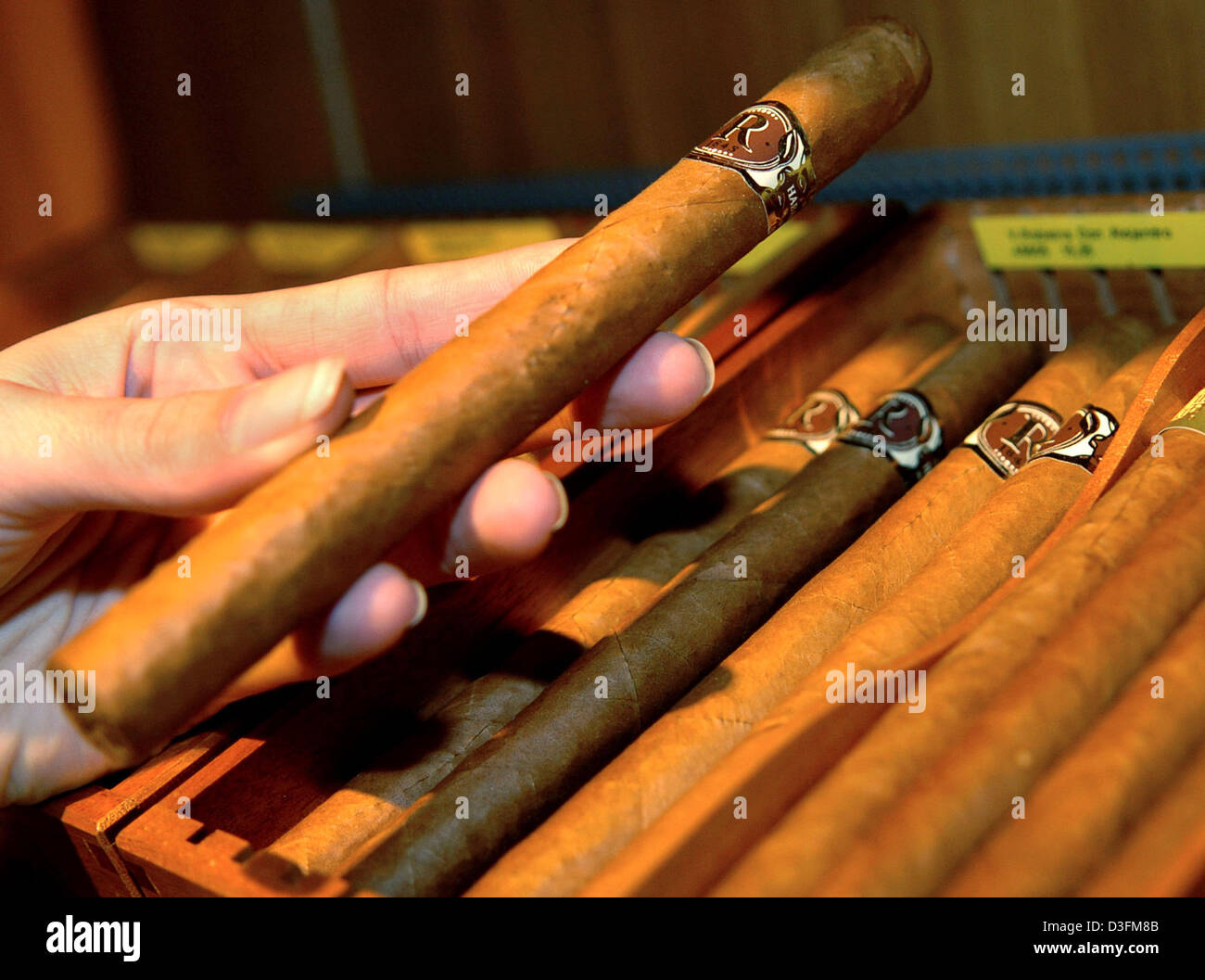 (dpa) - Manuela Klotzsche, Head of Berlin's cigar store CWI Cigar World ...