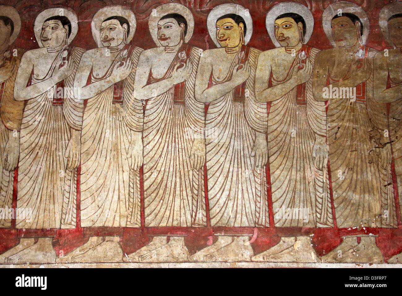 Wall painting in Maharajalena Cave Temple which shows Arhat Bhikkus ...