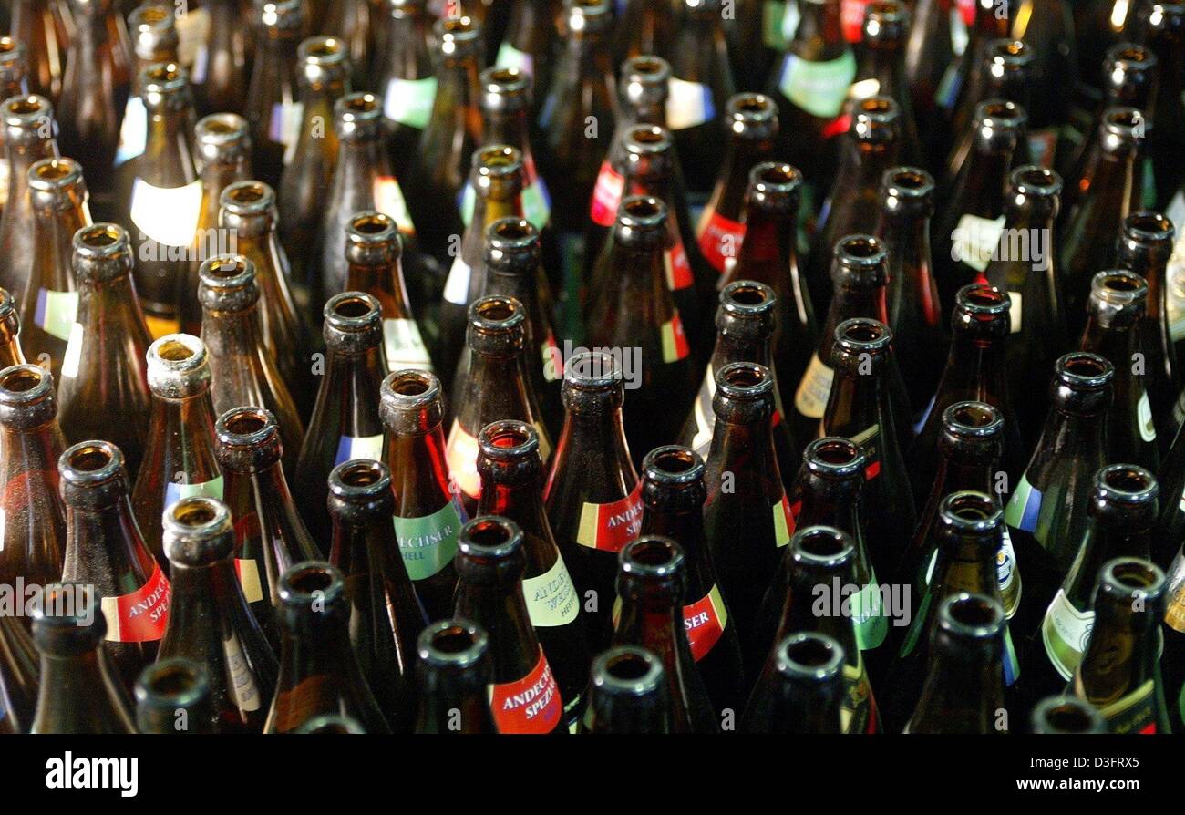 (dpa) - A view of empty beer bottles in the brewery of the monestary in ...