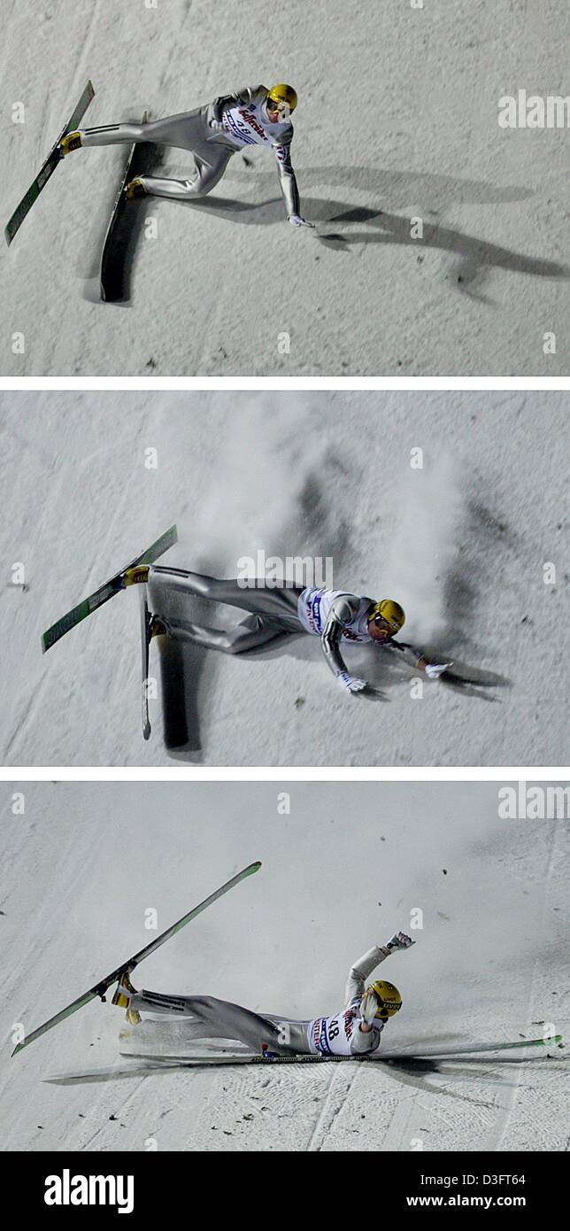 (dpa) - Finnish ski jumper Janne Ahonen falls and slithers down the ...