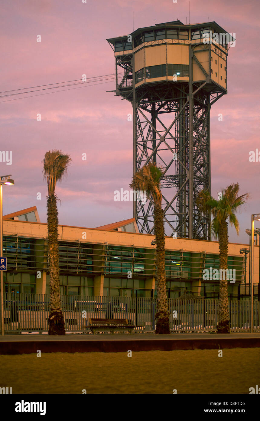 One of the Barcelona cable car towers at dawn Stock Photo - Alamy