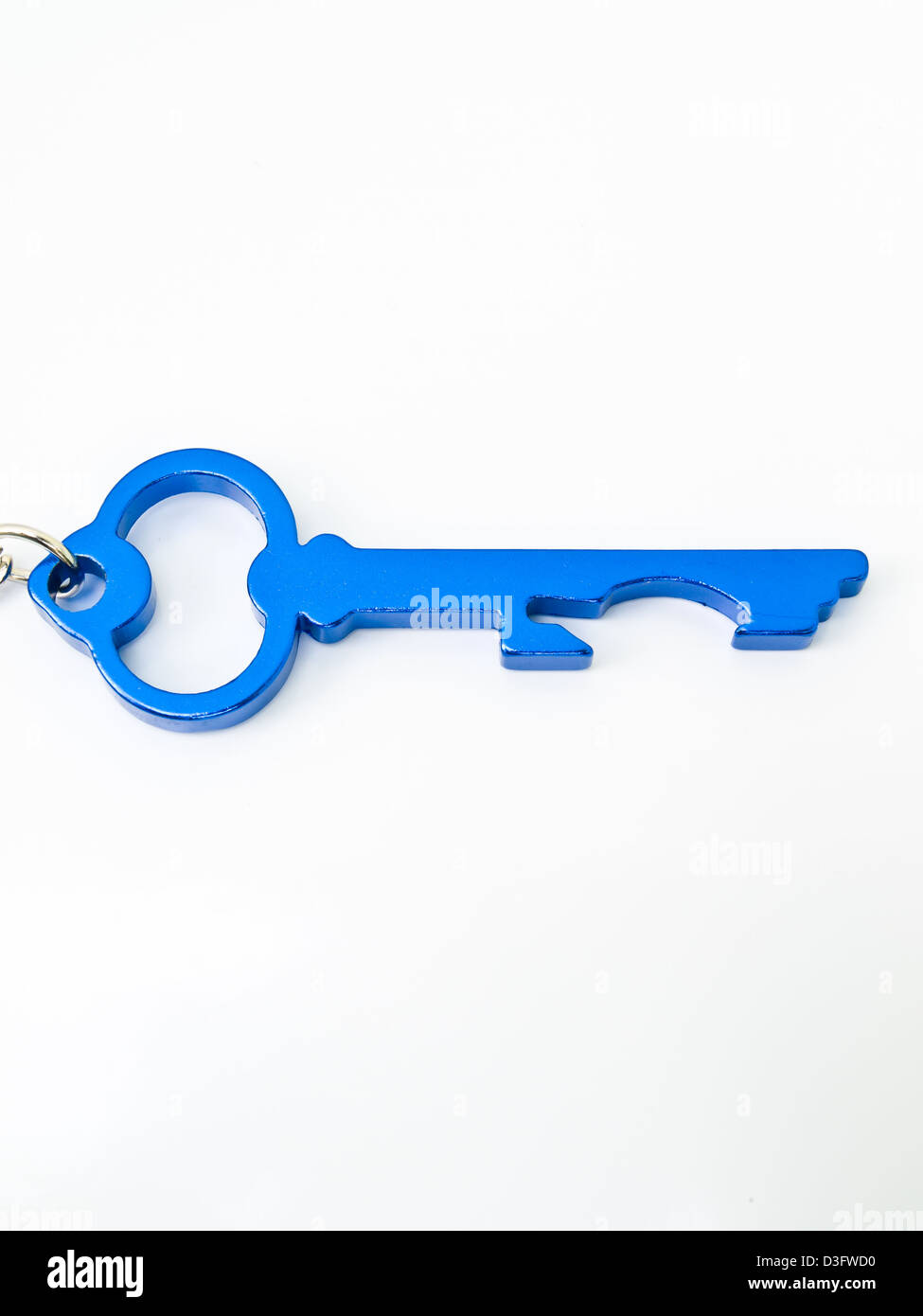A blue stainless steel key's key-chain isolated on white background ...