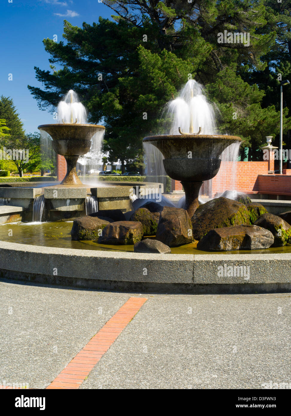 View of the water fountains at Queens Park, central Invercargill, New ...