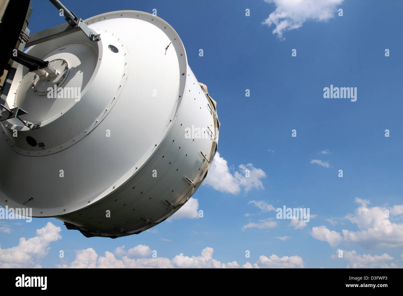 white telecommunication dish under cloudy sky Stock Photo - Alamy