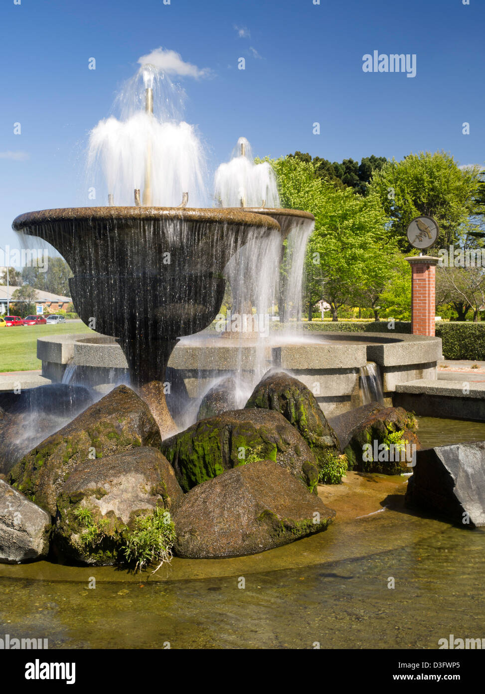 View of the water fountains at Queens Park, central Invercargill, New ...