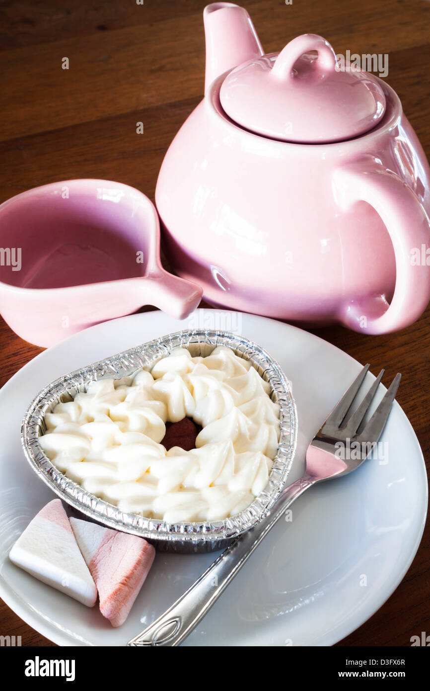 Tea break with red velvet cheese cake Stock Photo - Alamy