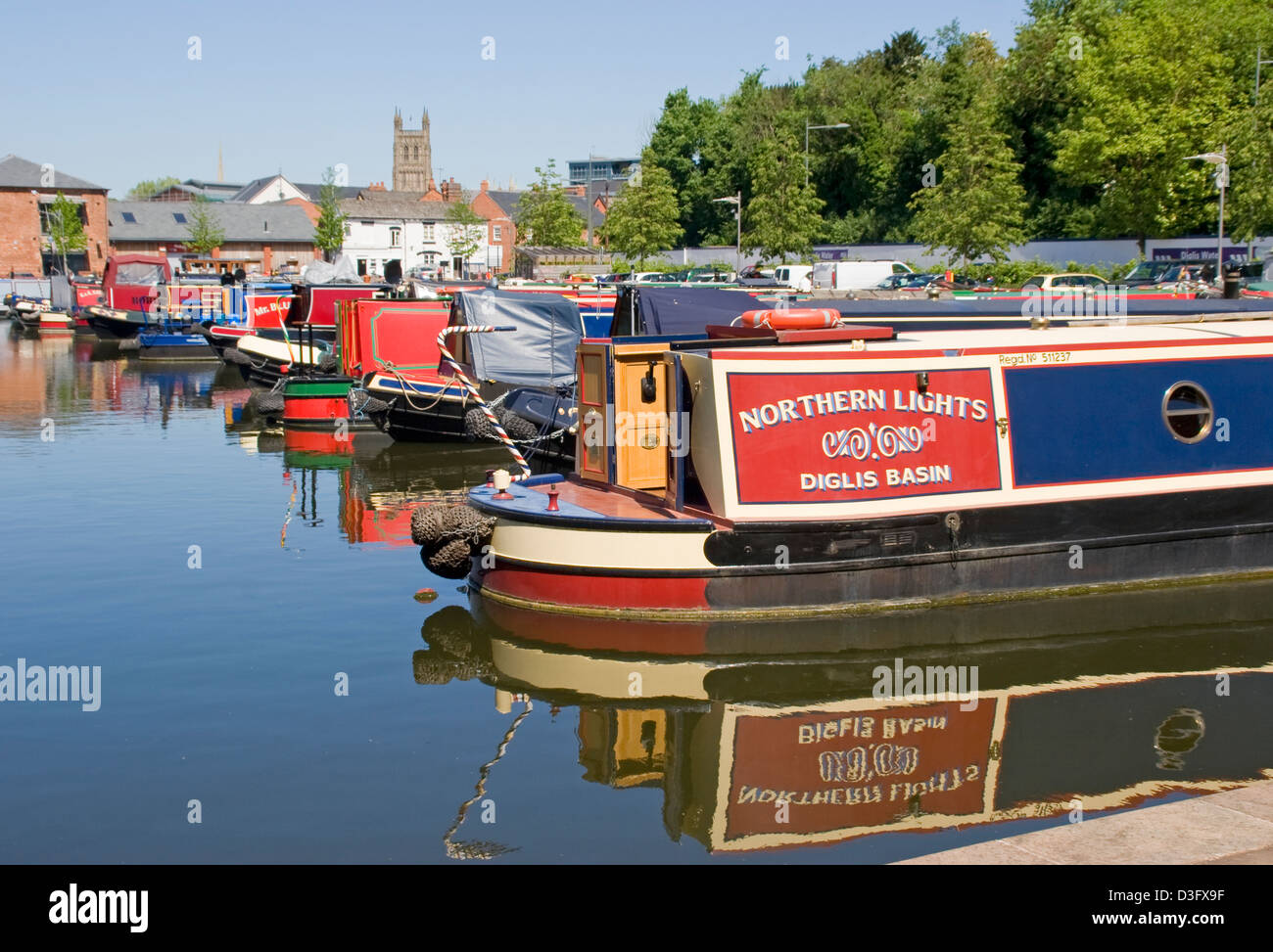 narrow boats marina Diglis Basin Worcester and Birmingham Canal Worcester England. UK Stock ...