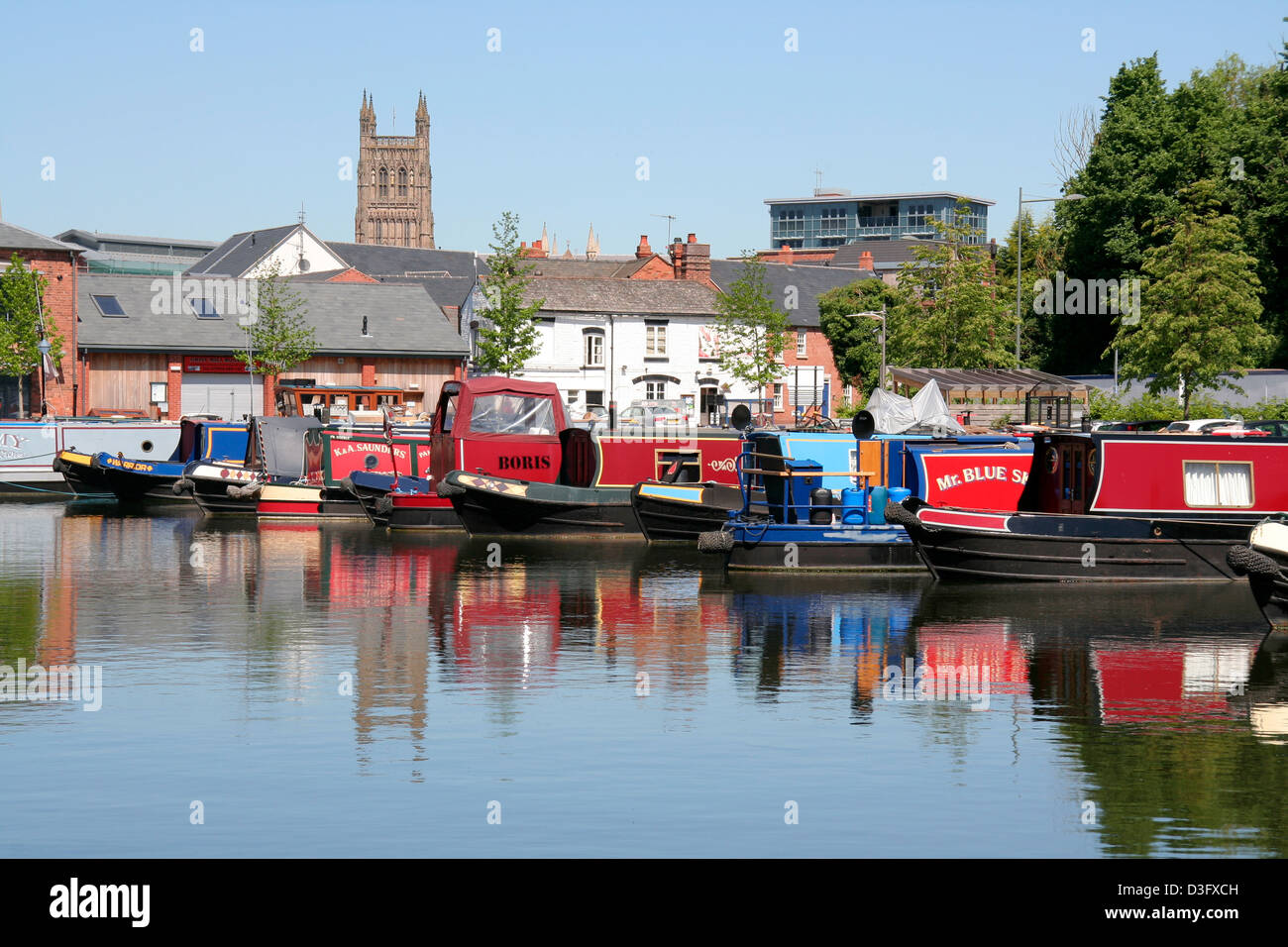 Diglis Basin marina with distant cathedral Worcester and Birmingham ...