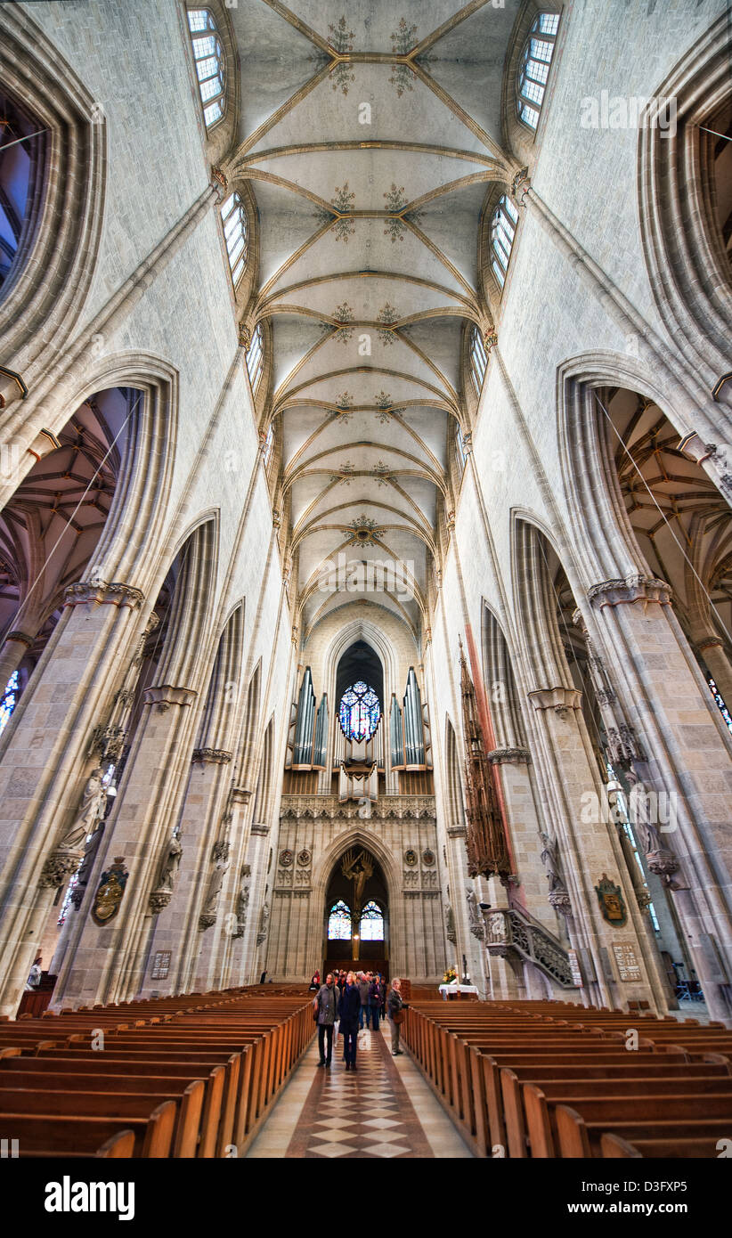 The interior of Ulm Minster in Germany, a Gothic church begun in the ...