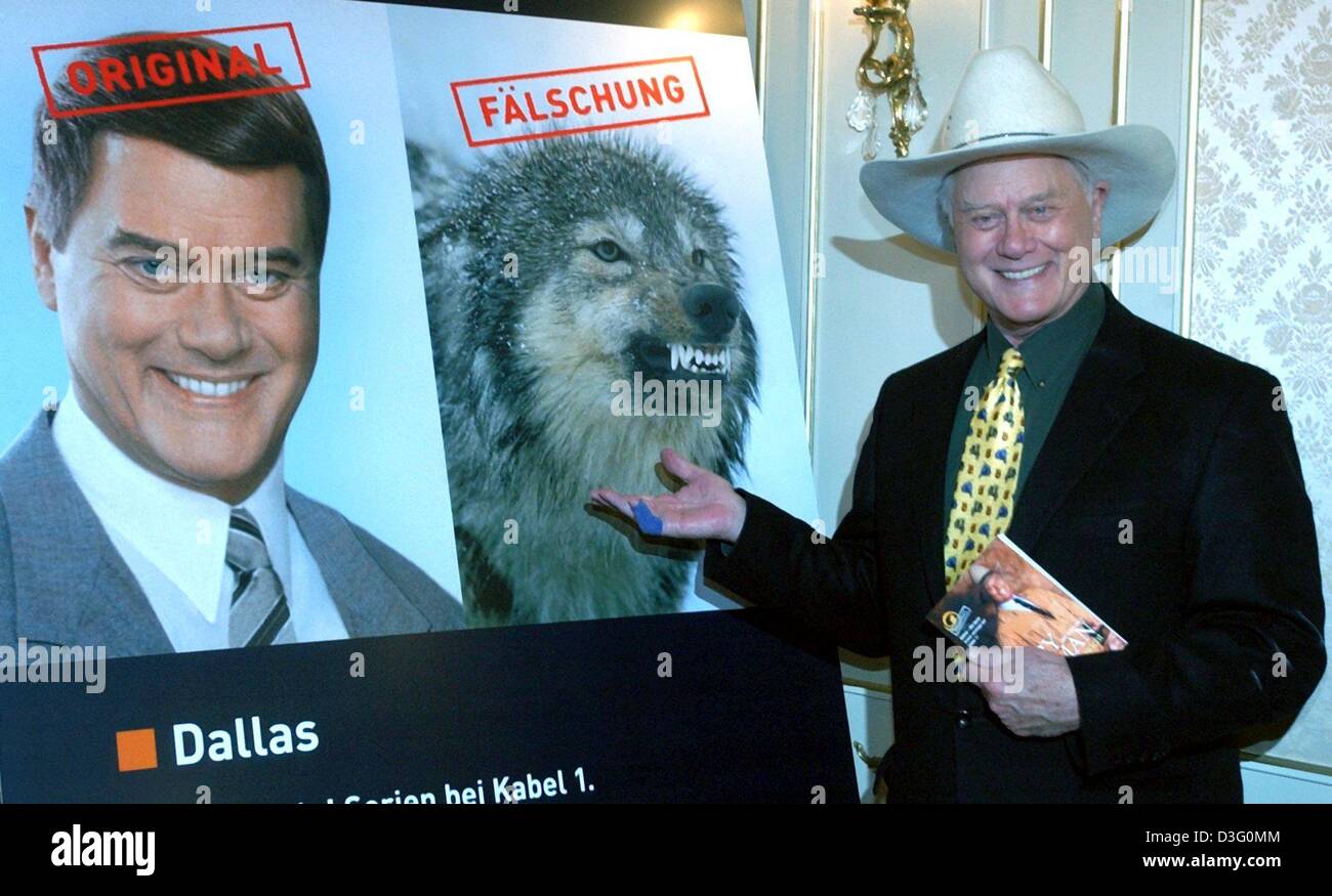 (dpa) - US actor Larry Hagmann stands in front of a 'Dallas' poster ...