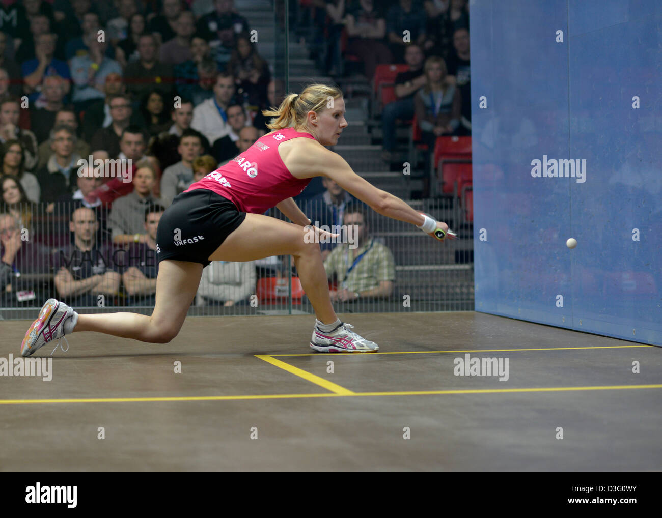 laura massaro plays a backhand return during her winning semi-final ...