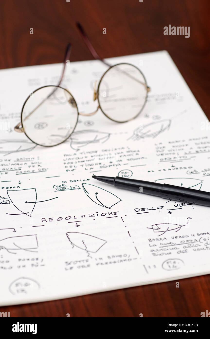 notes, drawings, pencil and glasses Stock Photo - Alamy