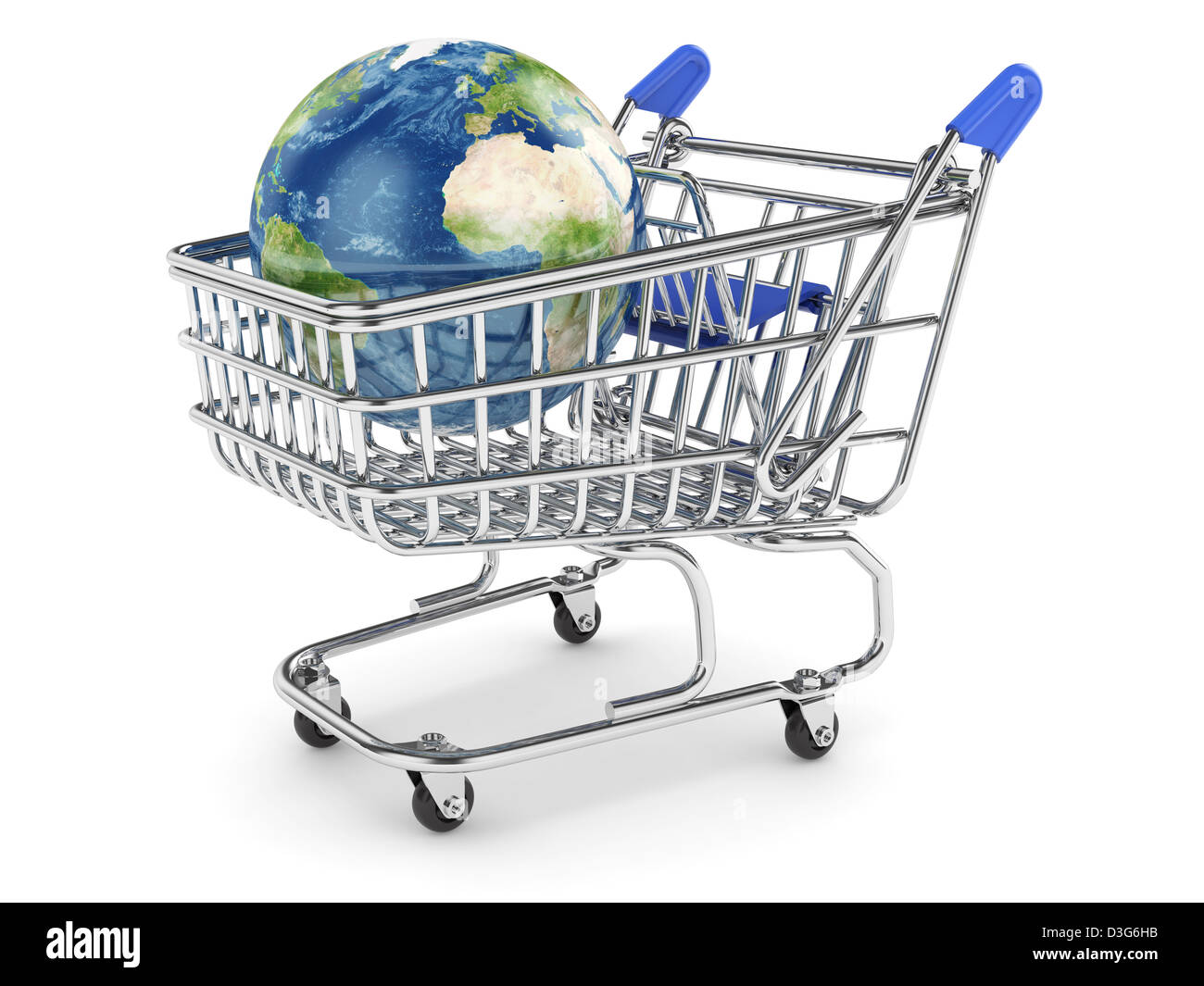 3d illustration of Earth planet in the shopping cart. Isolated on white ...