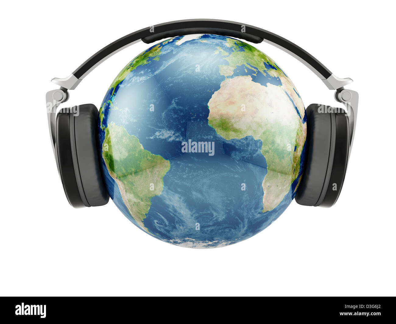 3d illustration of Earth planet with earphones isolated. Elements of ...