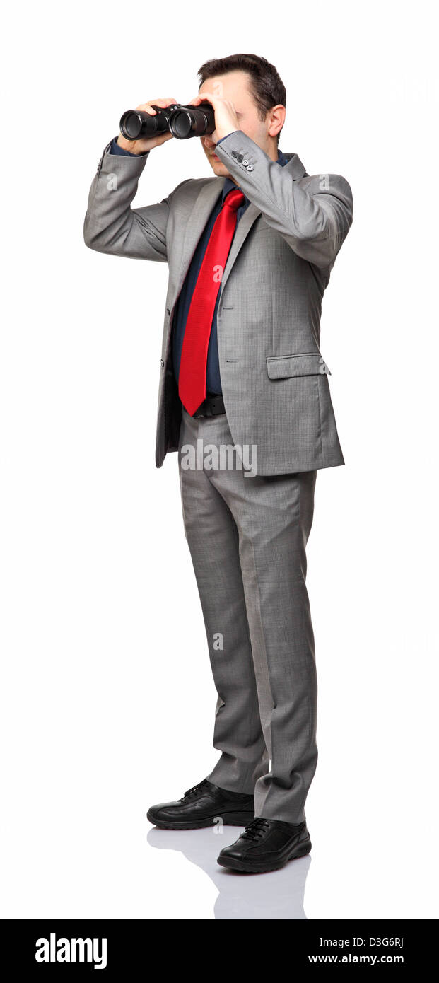 man with binocular isolated on white background Stock Photo - Alamy