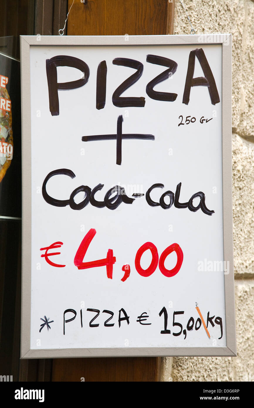 europe, italy, tuscany, siena, sign board of a pizza shop Stock Photo ...