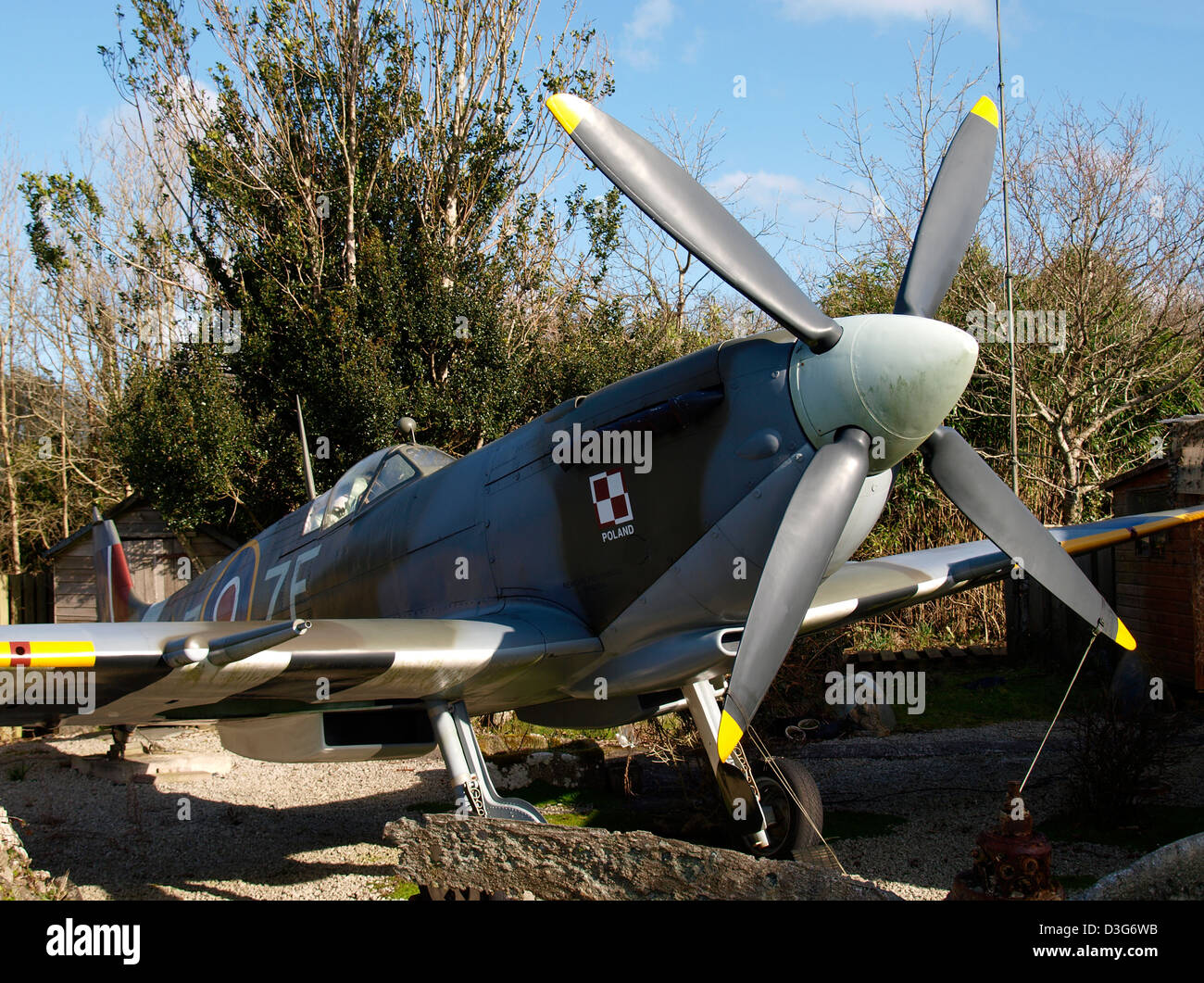 Spitfire airplane on display in a garden, Newquay, Cornwall, UK Stock ...
