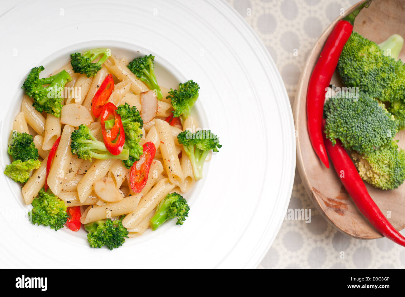 classic Italian penne pasta with broccoli and red chili pepper Stock ...