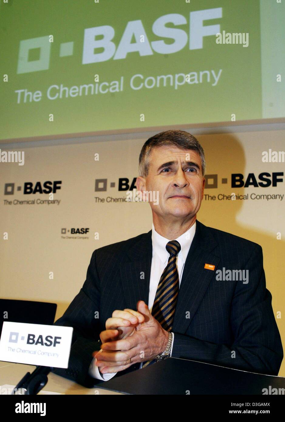 (dpa) - Juergen Hambrecht, CEO of German chemical concern BASF, sits in ...