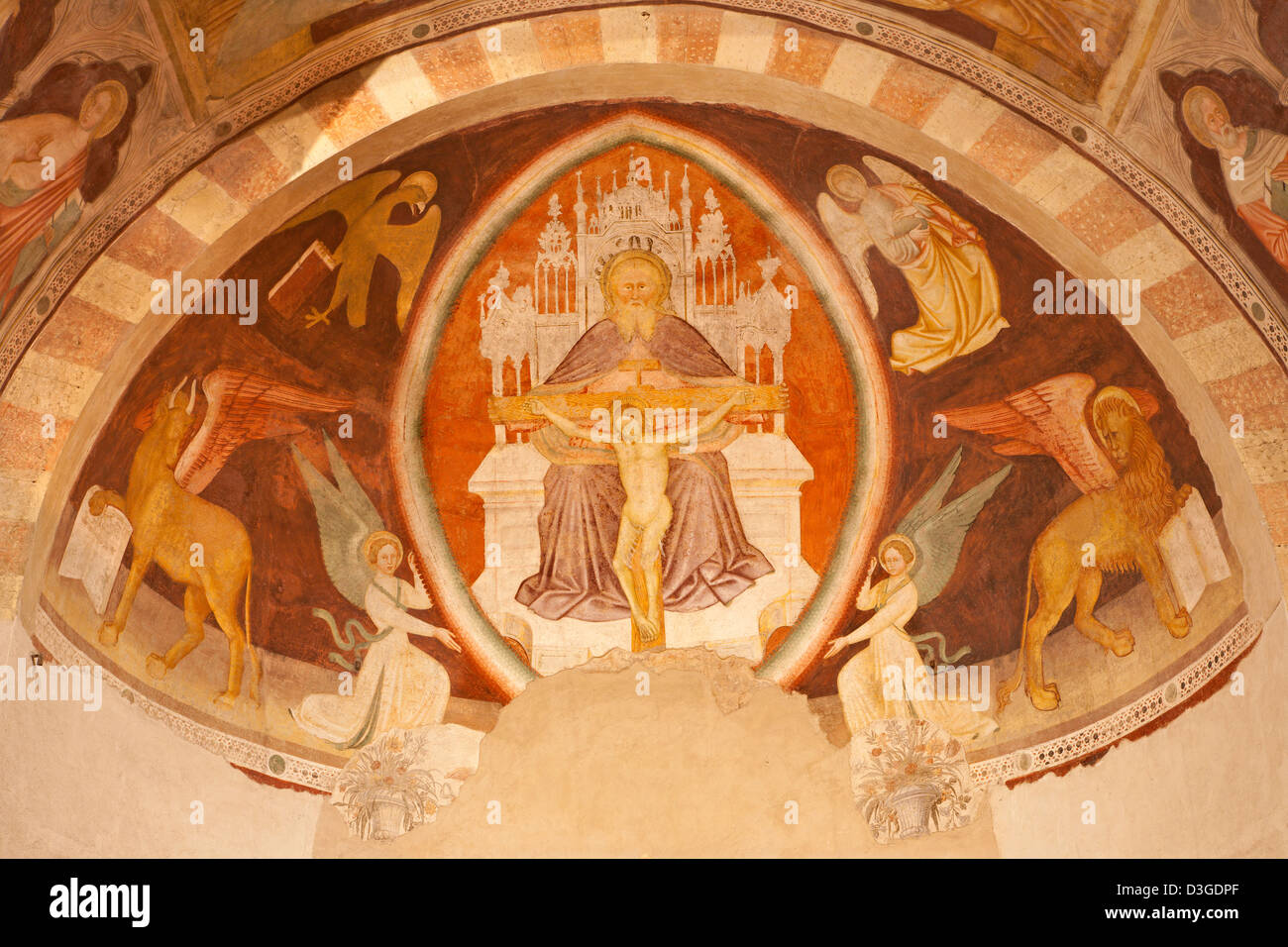 VERONA - JANUARY 28: Fresco of holy Trinity from main apse of Chiesa di ...