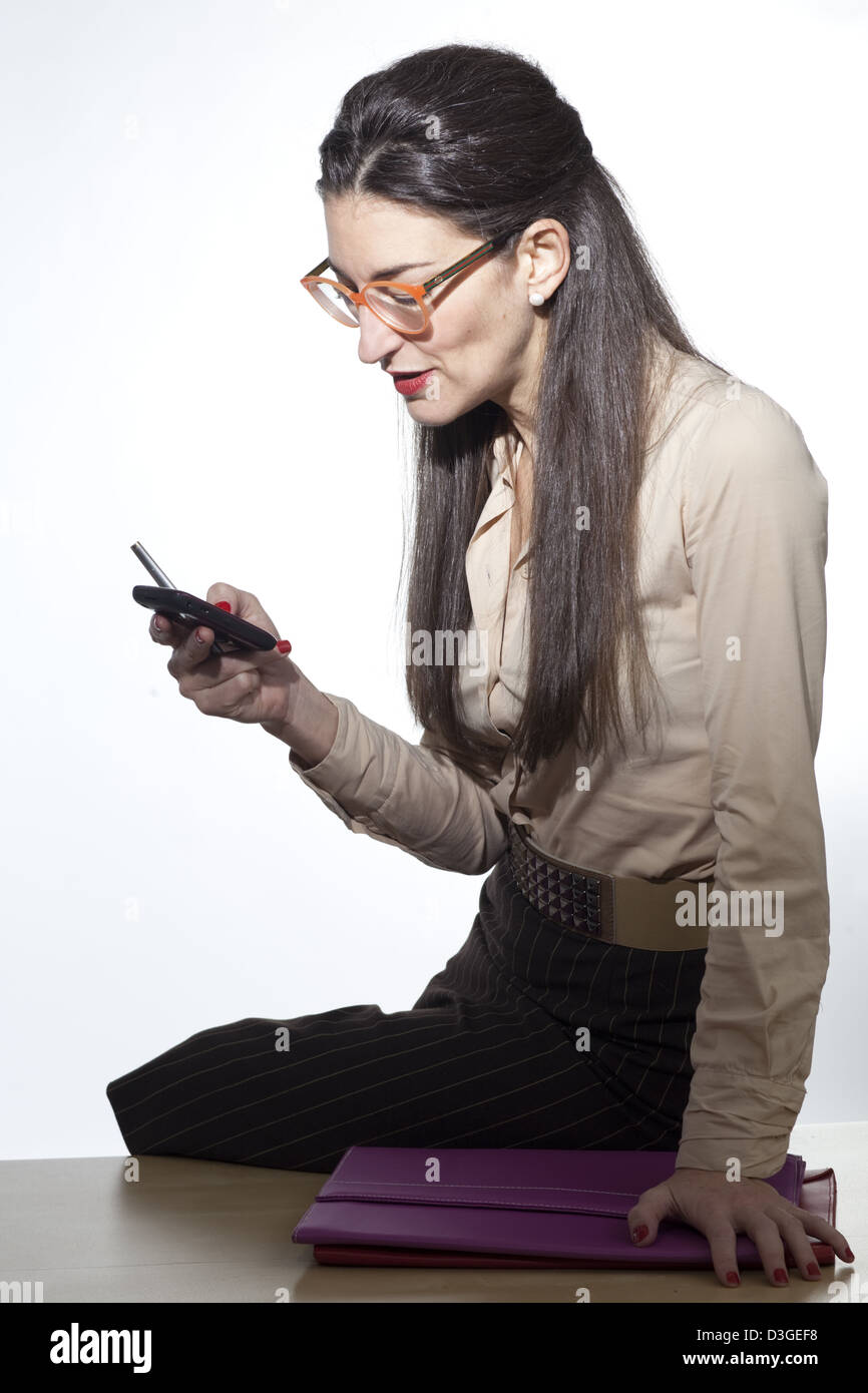 secretary desk texting telephone Stock Photo - Alamy