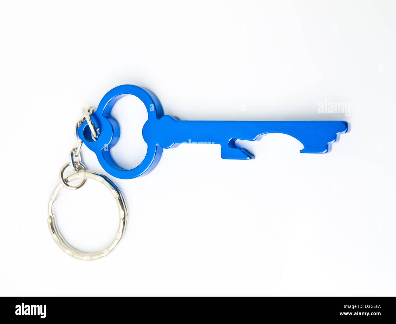 A blue stainless steel key's key-chain isolated on white background ...