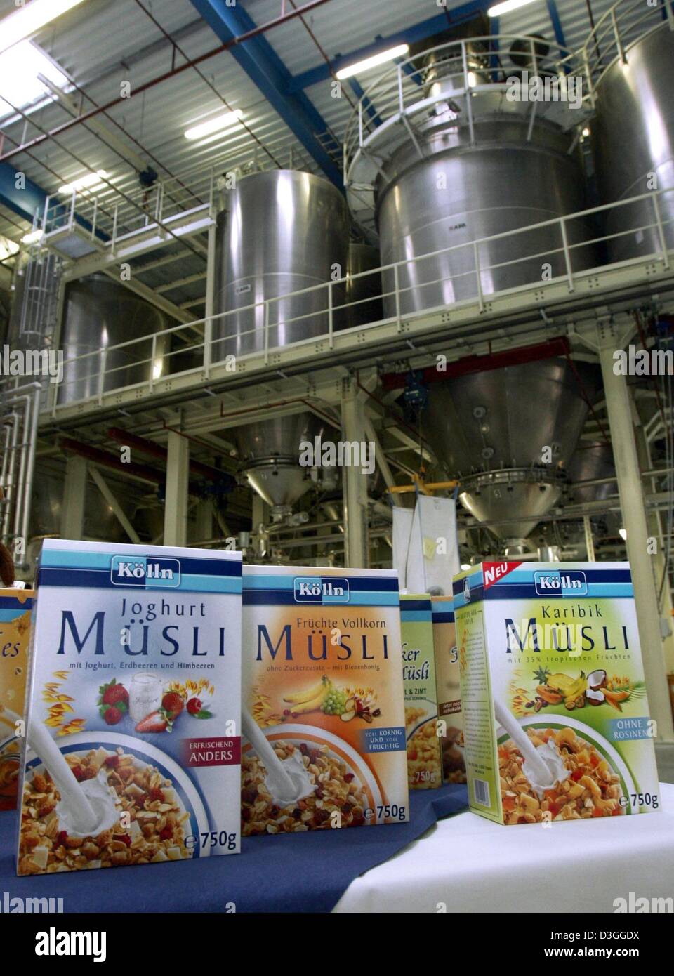 (dpa) - Various kinds of cereals stand in a production plant of cereal ...