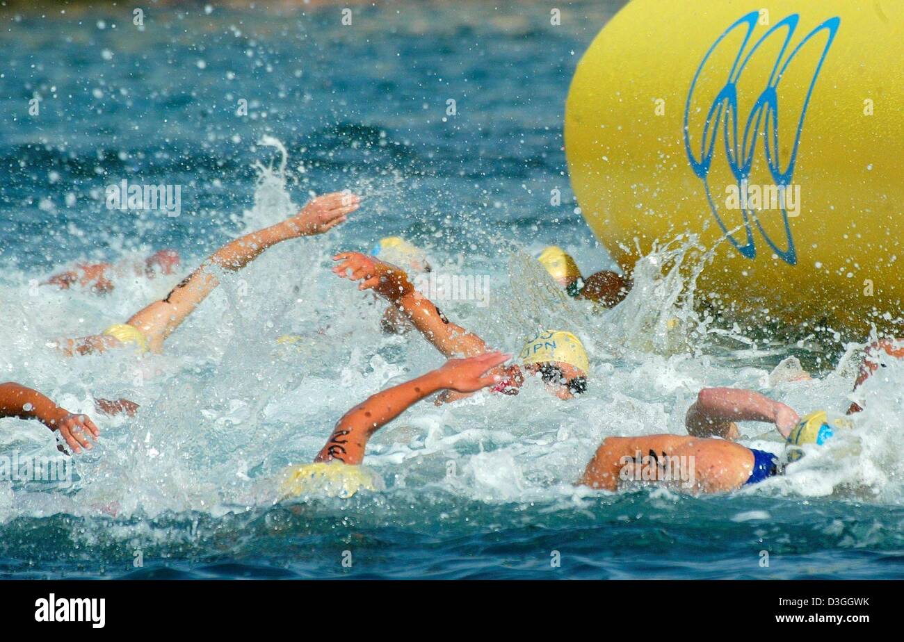 (dpa) - Athletes fight for the best position in the water as they ...