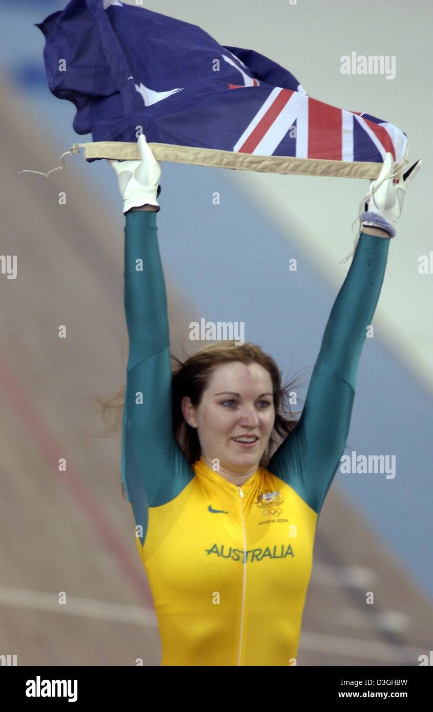 (dpa) - Australian cyclist Anna Meares cheers after winning the women's ...