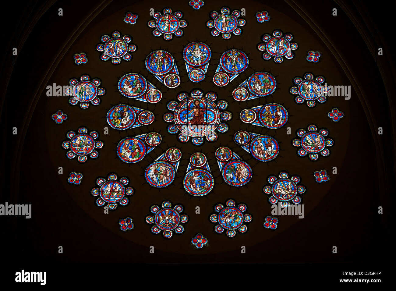 Medieval western rose window of the Gothic Cathedral of Chartres ...