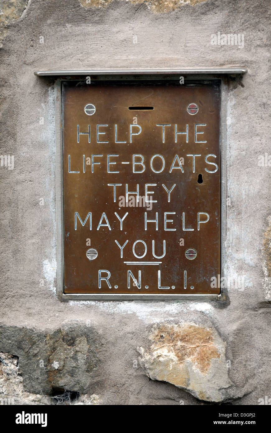 Royal National Lifeboat Institution RNLI donation box. Metal box in a ...