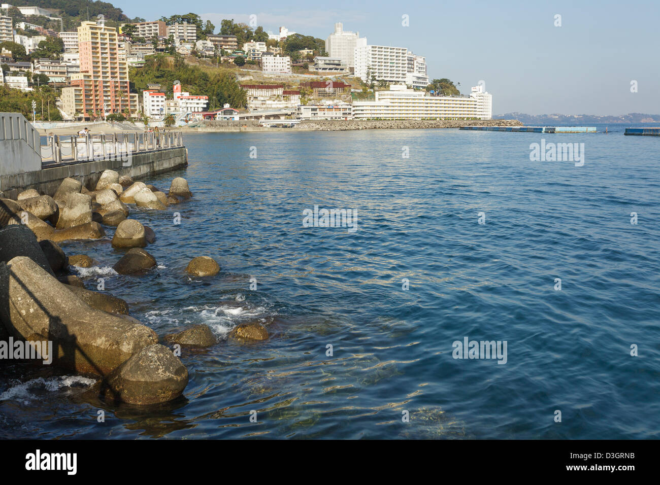 Atami sea front rocks and buildings ,Shizuoka province , Japan Stock ...
