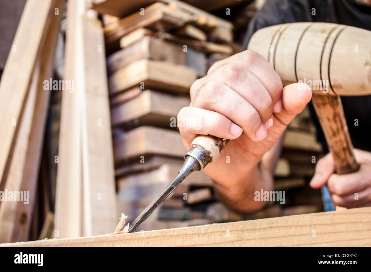 gouge wood chisel carpenter tool working wooden background Stock Photo ...